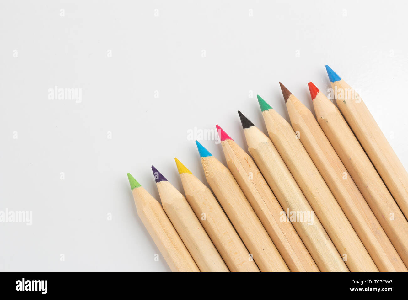 Color pencils are on the white table. Pencil drawing Stock Photo - Alamy