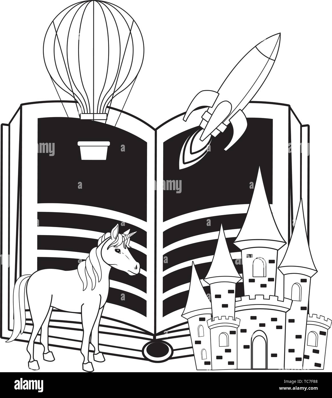Fantasy Book With Stories Character Black And White Stock Vector Image fantasy-book-with-stories-character-black-and-white-stock-vector-image