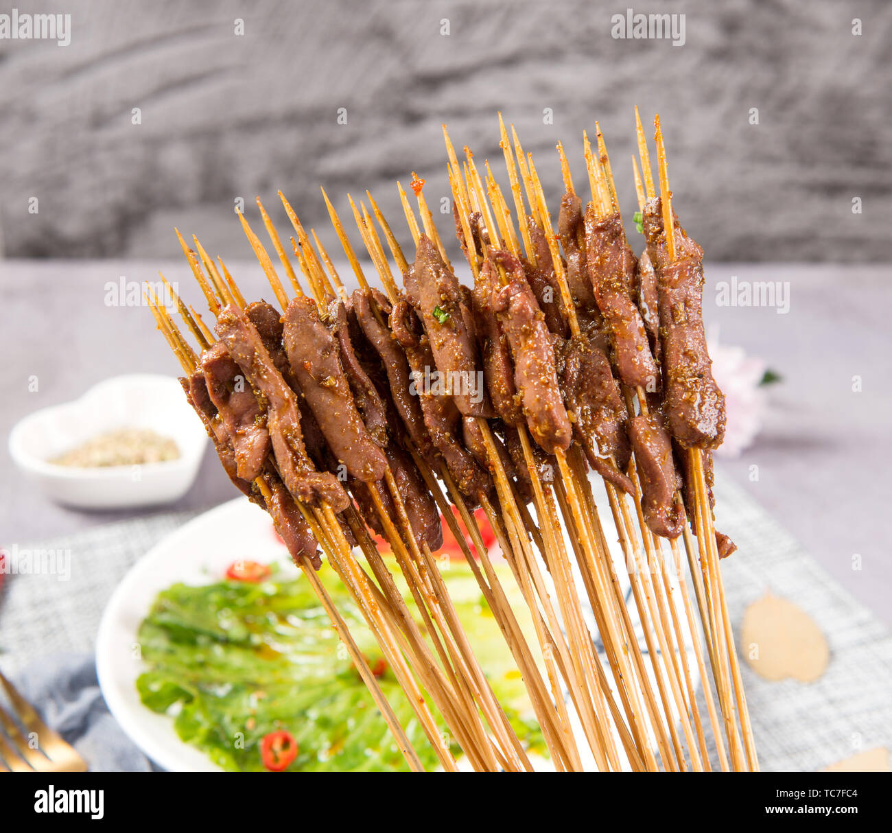 Iron plate barbecue lamb kebab, duck gizzard, lamb, pork beef Stock ...