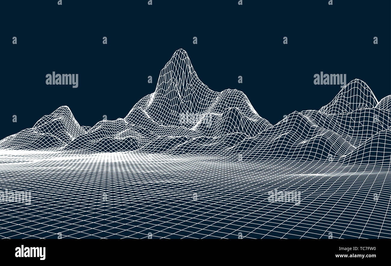 Abstract three-dimensional digital terrain of big data concept, graphics with artificial ...