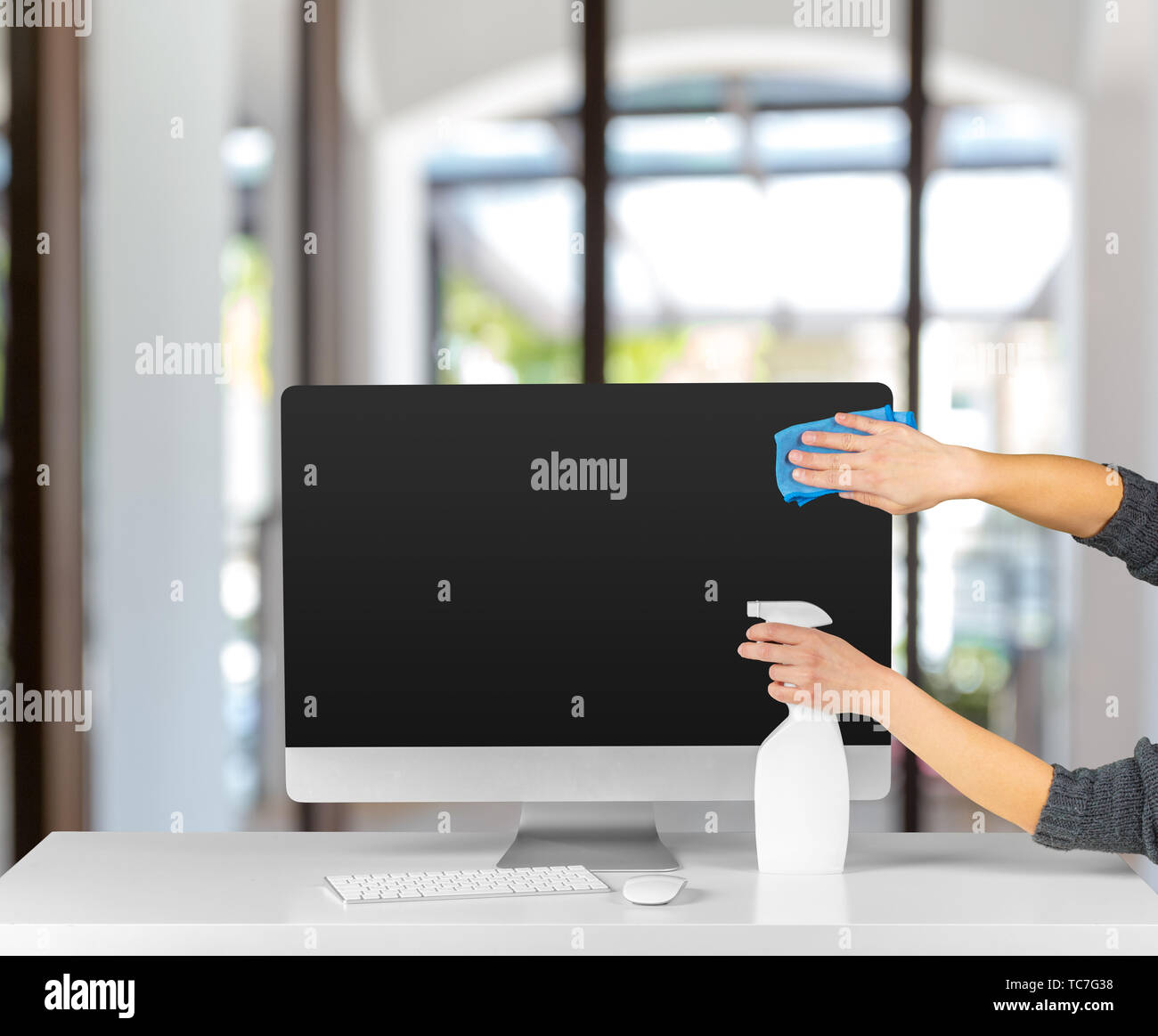 computer display in office interior Stock Photo - Alamy