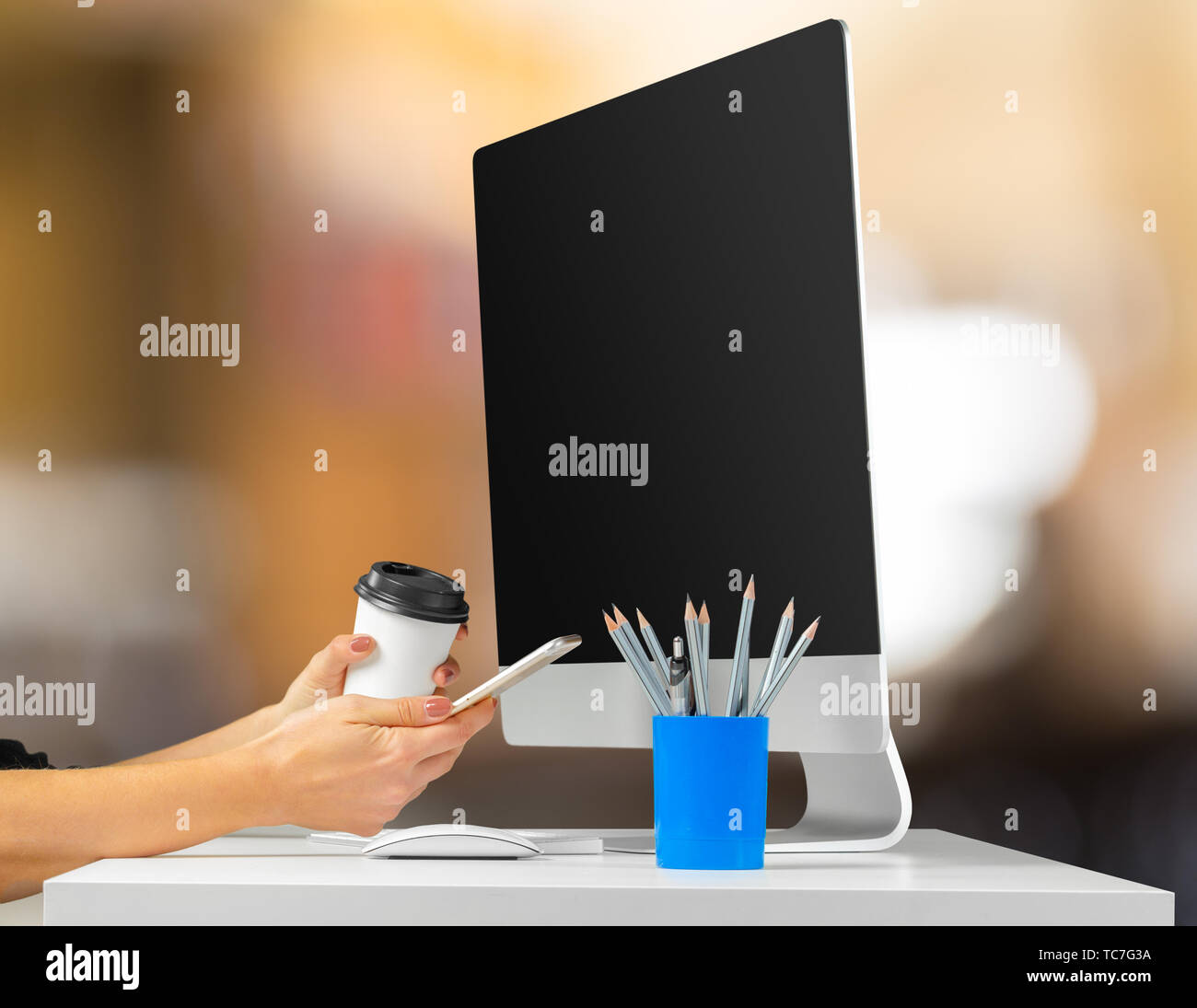 computer display in office interior Stock Photo - Alamy