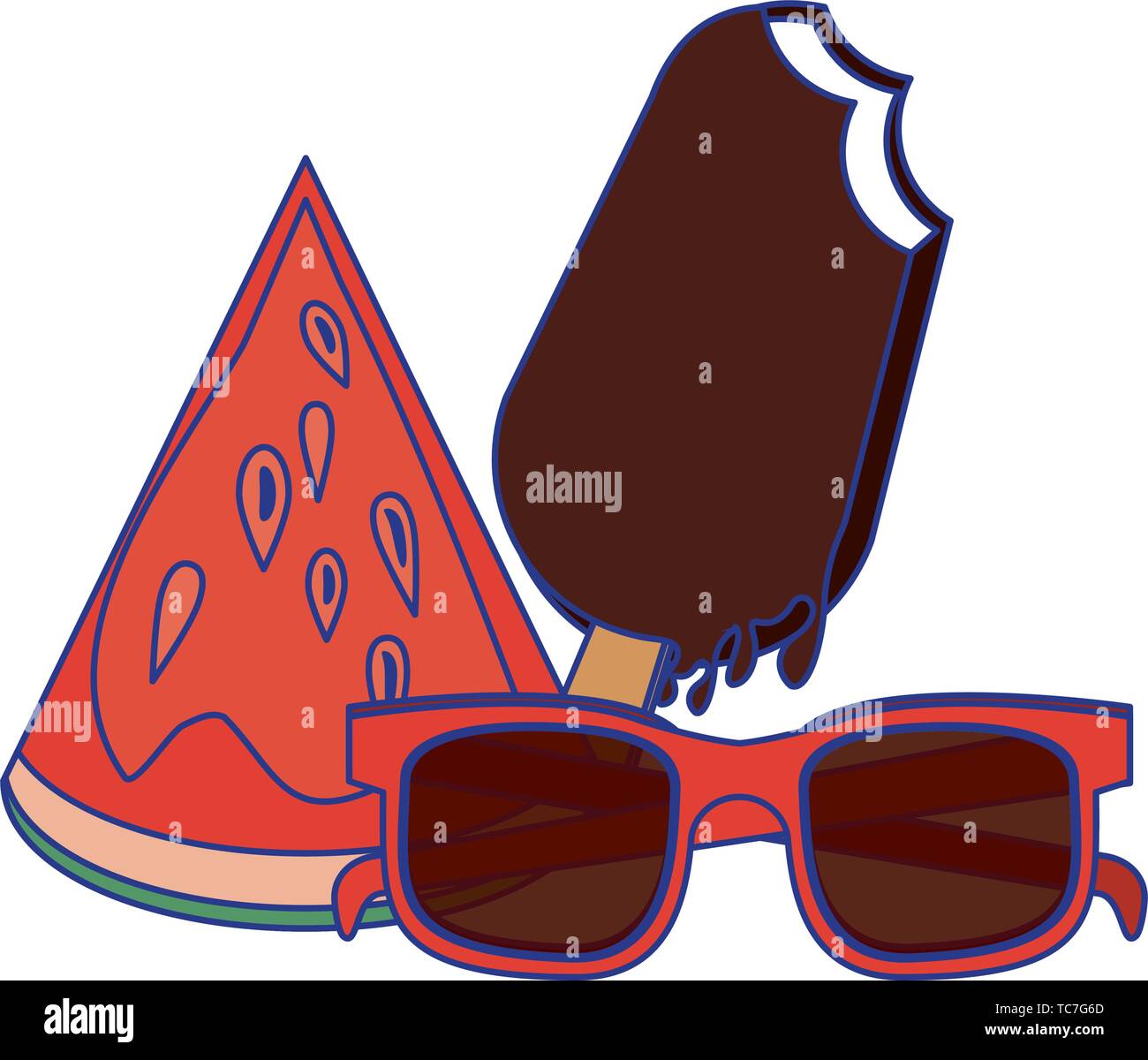 Watermelon and ice cream with sunglasses cartoons Stock Vector Image ...
