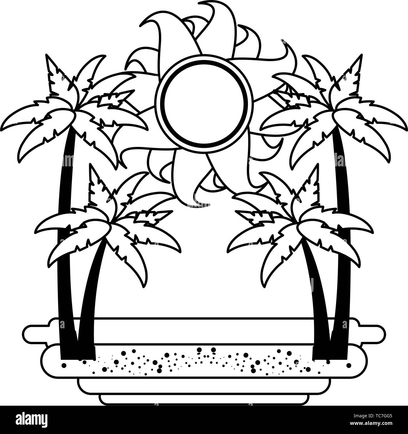 Beach vacation concept cartoon Black and White Stock Photos & Images ...