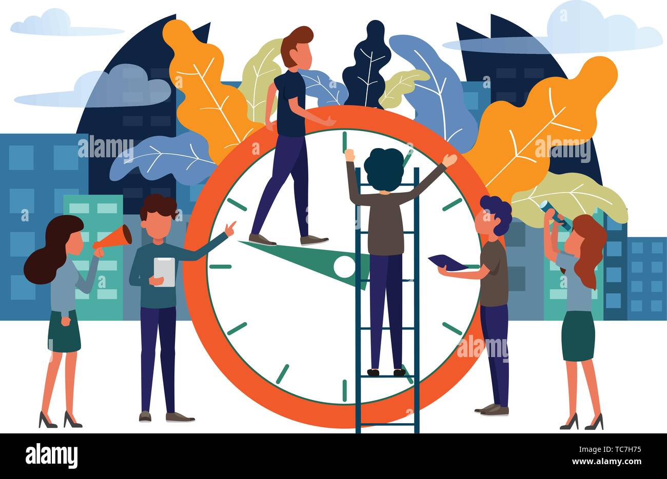 alarm clock rings on white background, concept of work time management ...