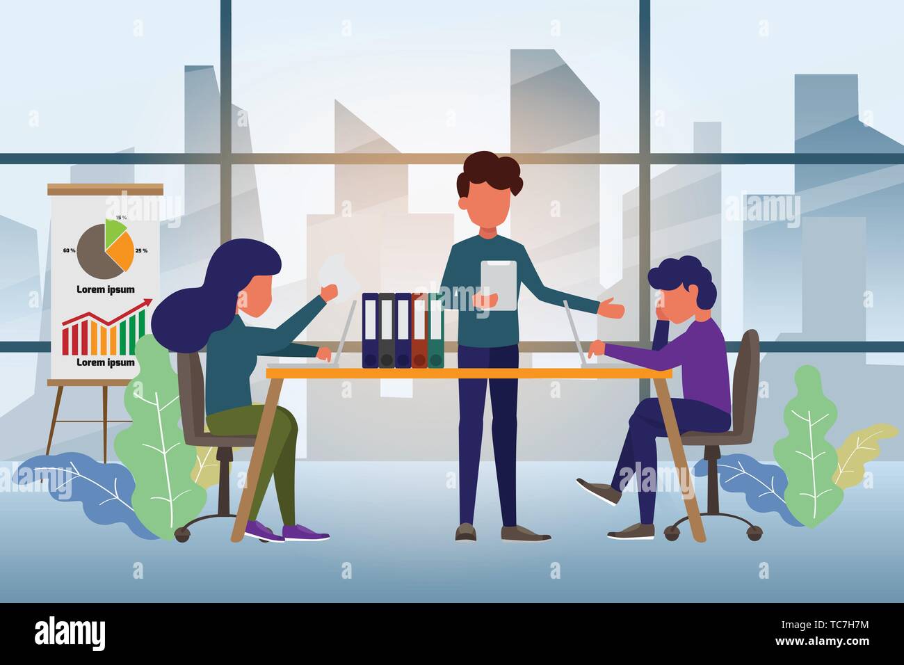 Coworking space with creative people sitting at the table. Business ...