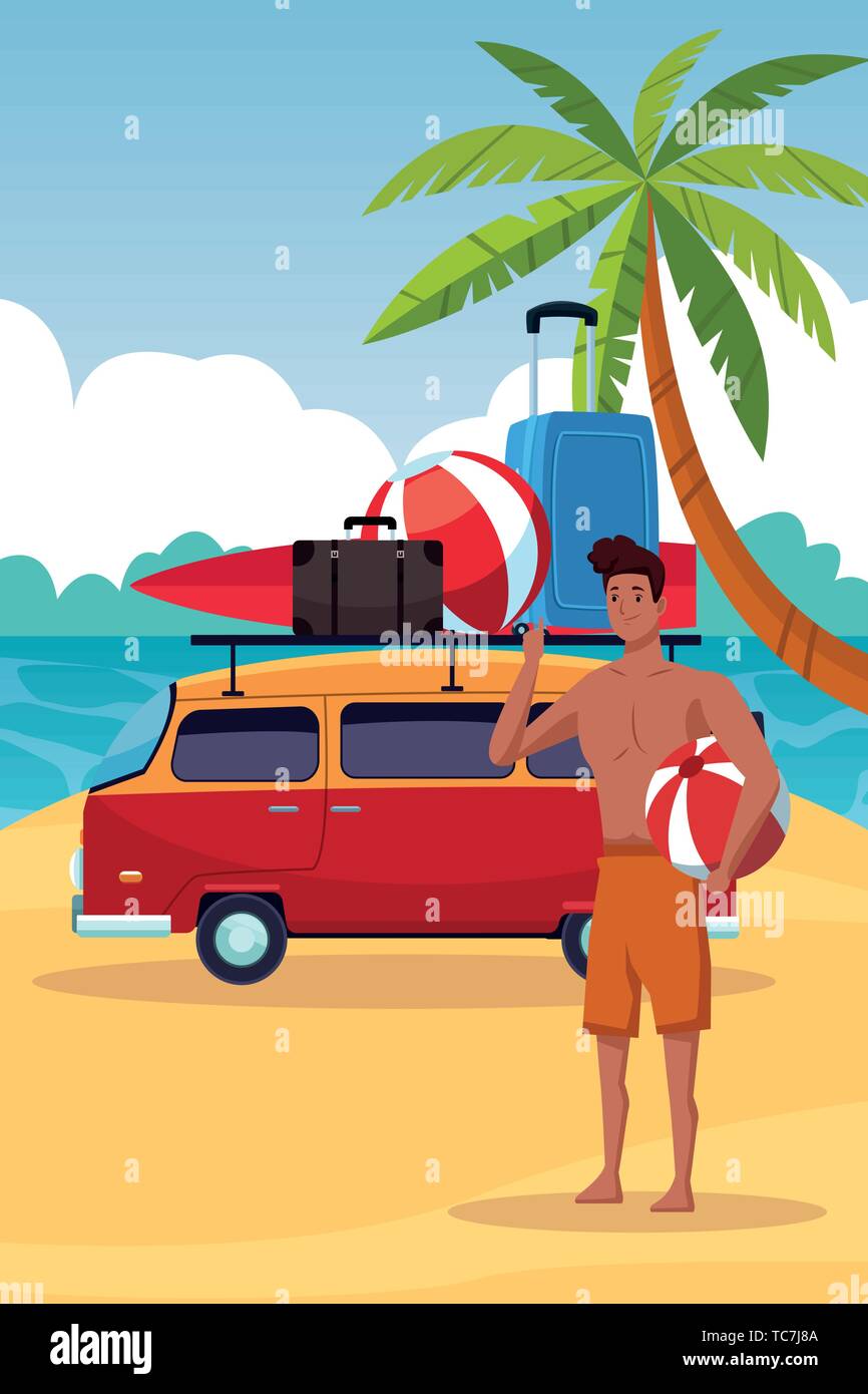 Young man in the beach cartoons Stock Vector Image & Art - Alamy