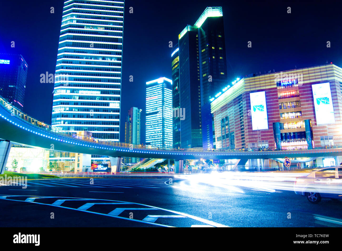 the light trails on the modern building background in shanghai c Stock ...