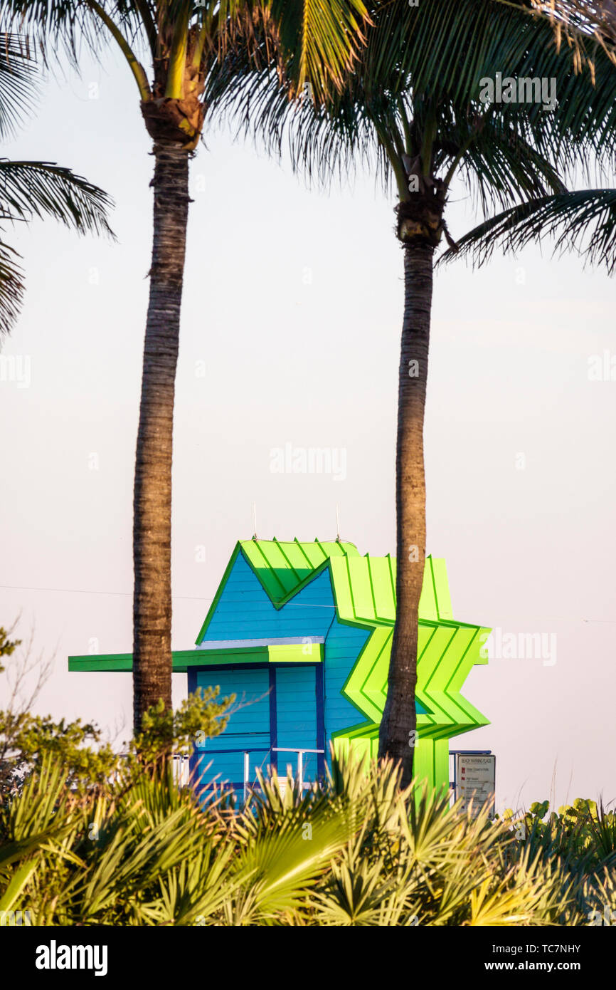 Miami Beach Florida,North Beach,lifeguard station palm trees,visitors ...