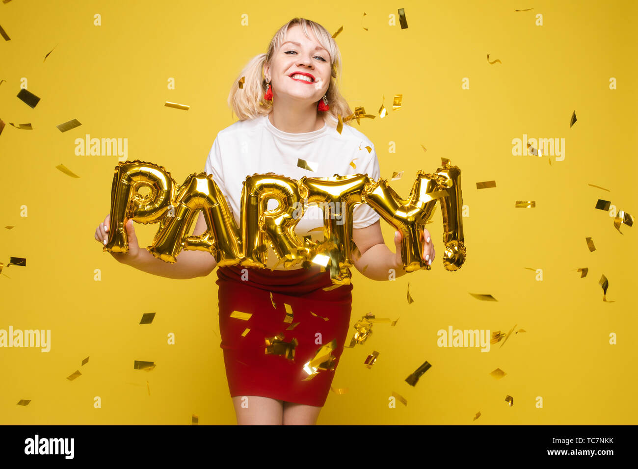 portrait of beautiful woman celebrating a party and having fun Stock ...