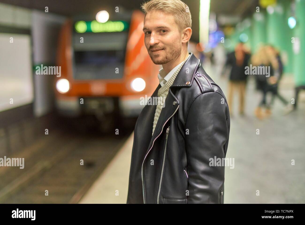 man in underground, public transportation Stock Photo - Alamy