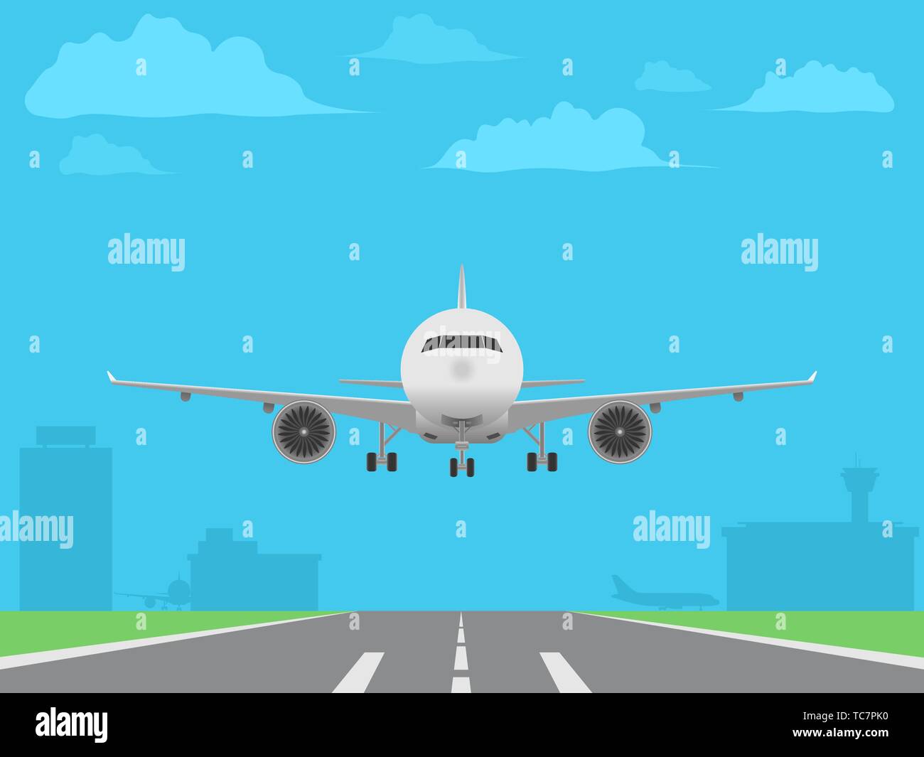 Aeroplane landing on grass Stock Vector Images - Alamy