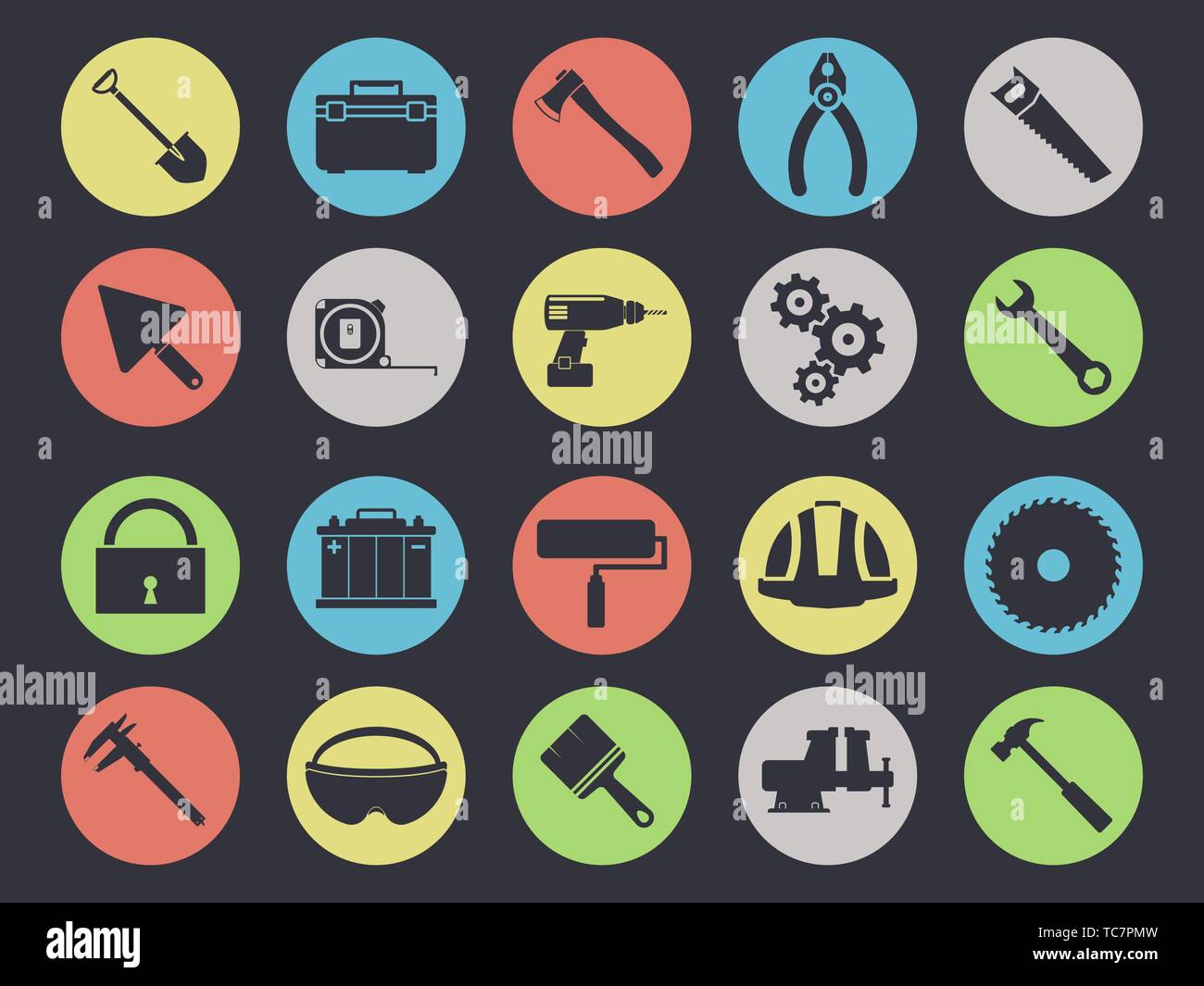 Work tools icons set isolated on black background Stock Vector Image ...