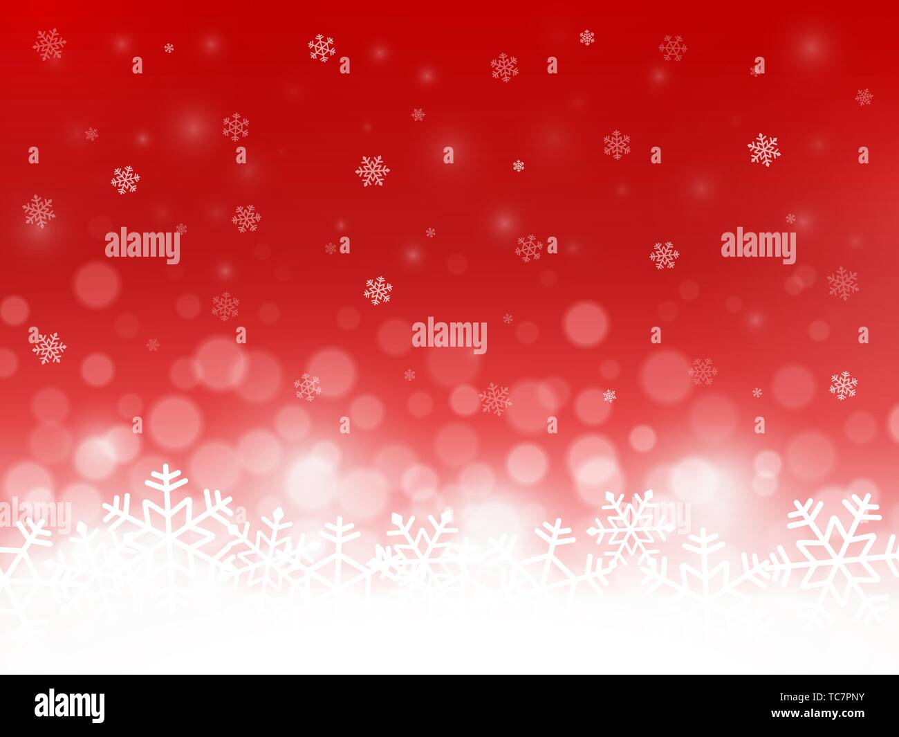 Red snow background. Snowflakes with particles and bokeh. Blurred ...