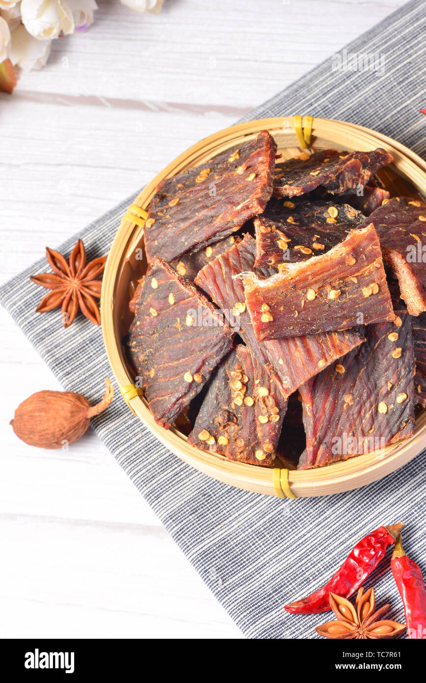 Air-dried hand-torn beef HD picture Stock Photo - Alamy