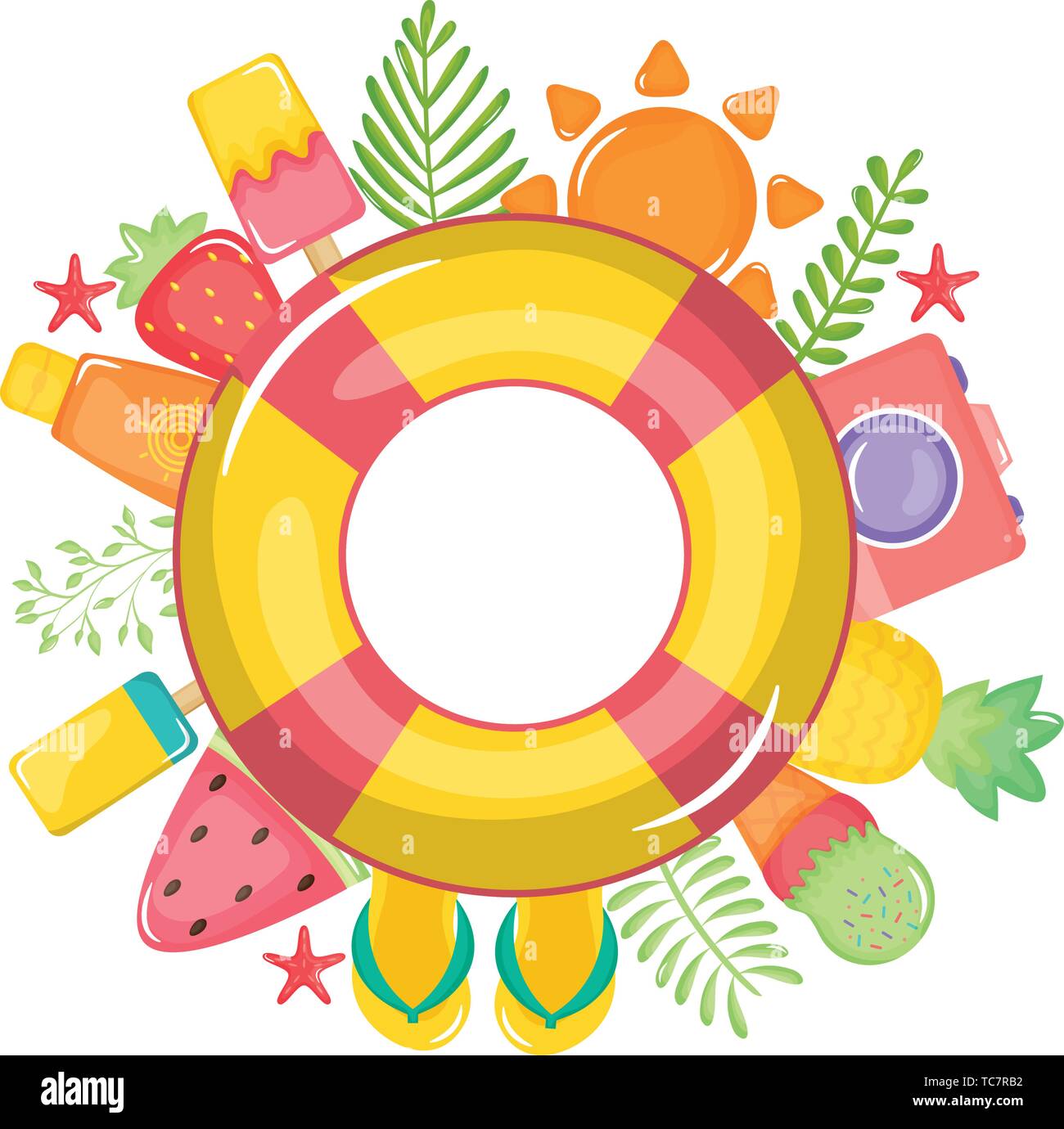 float lifeguard with summer icons around vector illustration design ...