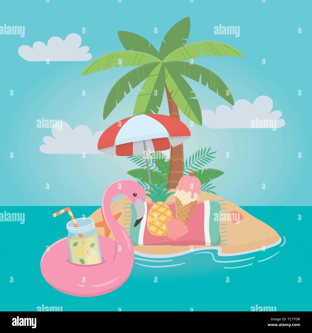 Flamingo float and summer icon set design, Vacation beach tropical ...
