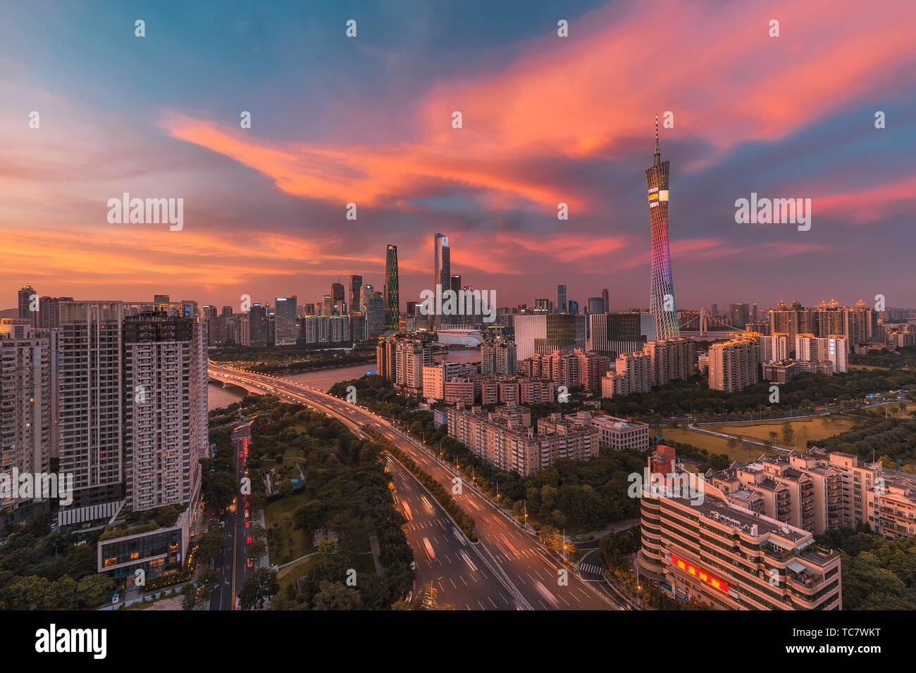 Guangzhou City Scenery Sunrise Sunset Pearl River New City Track Stock ...