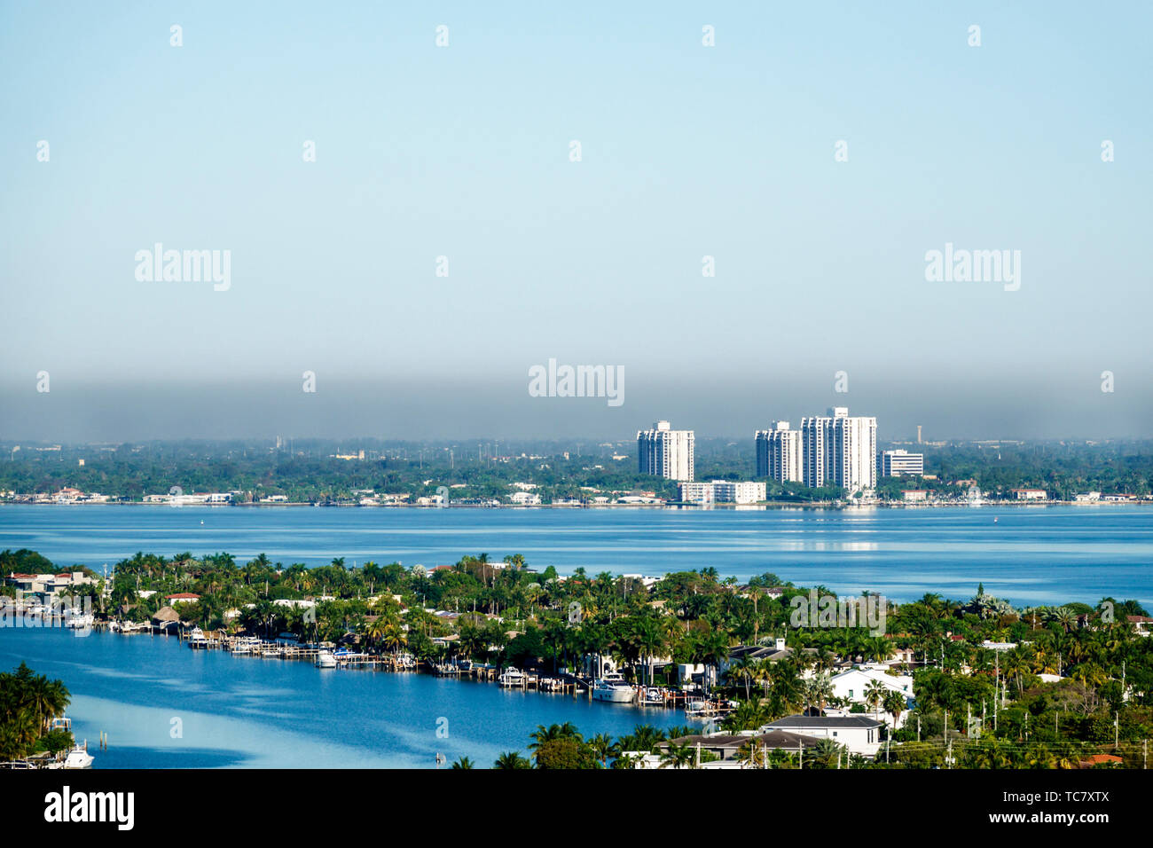 Miami Florida,Biscayne Bay water,Biscayne Point,smog pollution ...