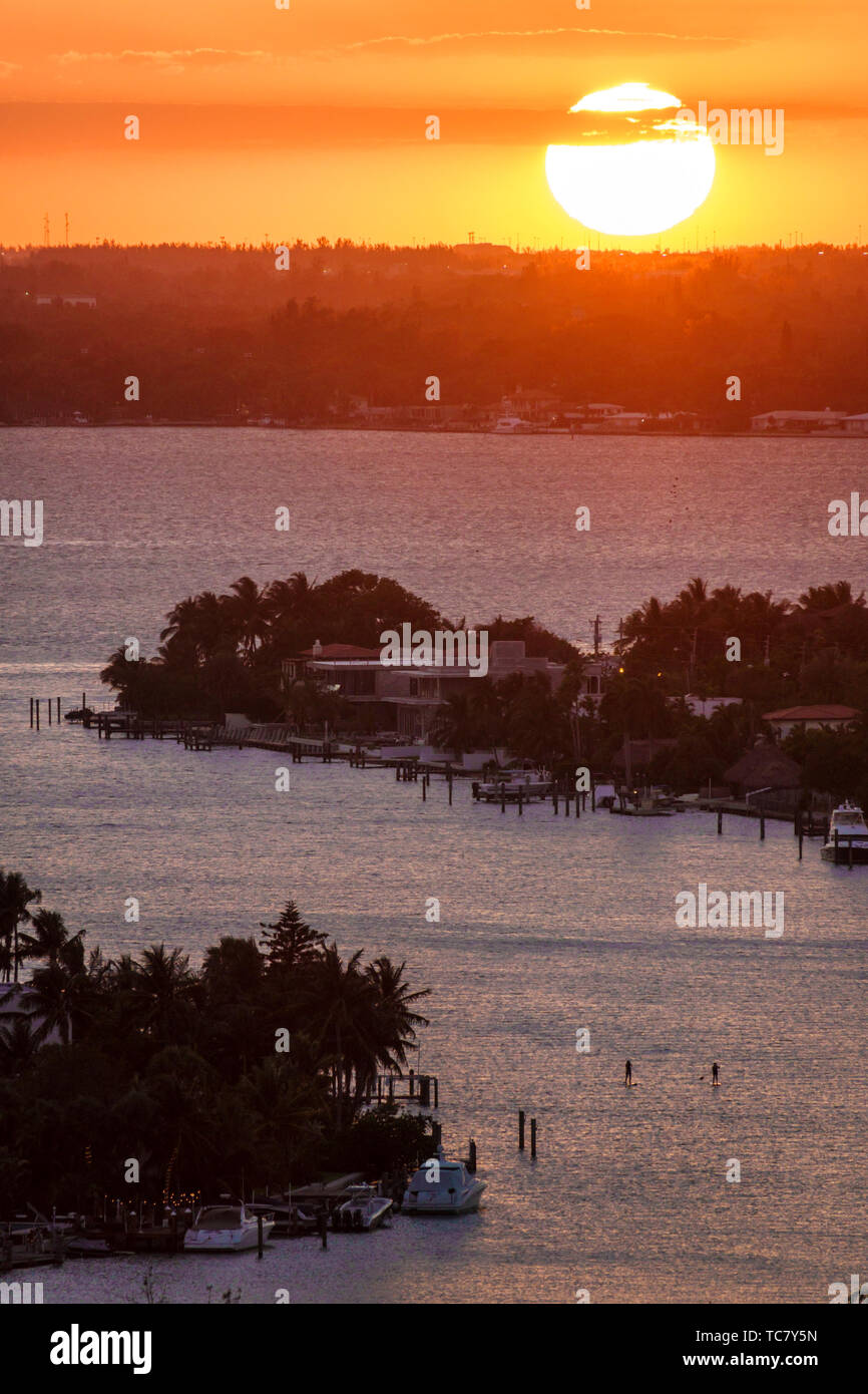 Miami Beach Florida,Biscayne Point,Biscayne Bay,sunset sun setting ...
