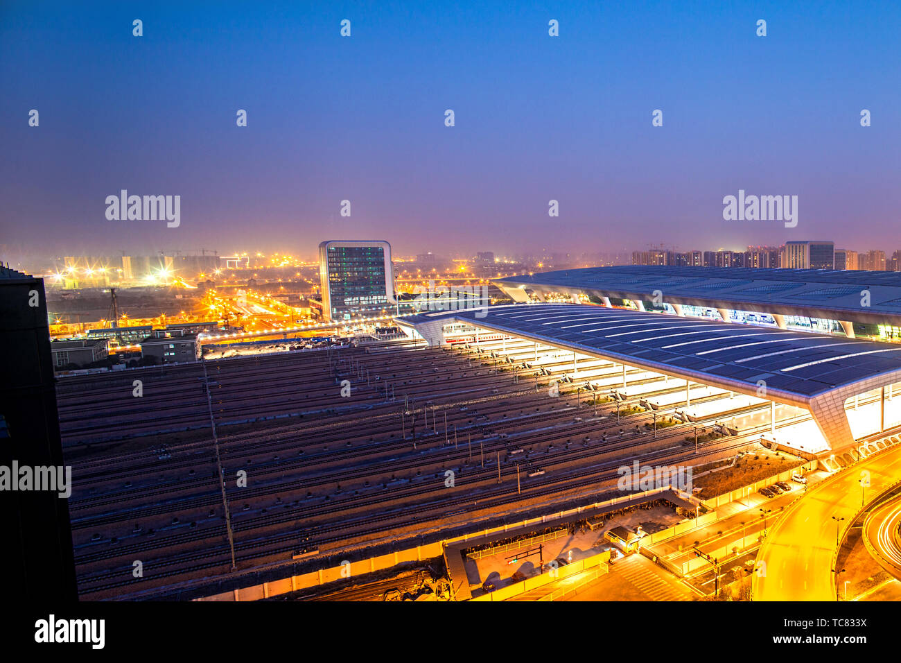 Top view of railway station Stock Photo - Alamy