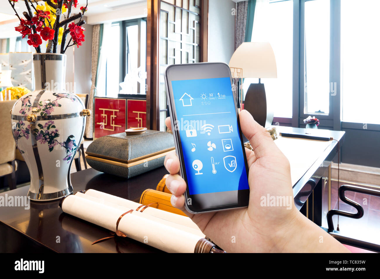 smart phone with smart home with modern study Stock Photo - Alamy