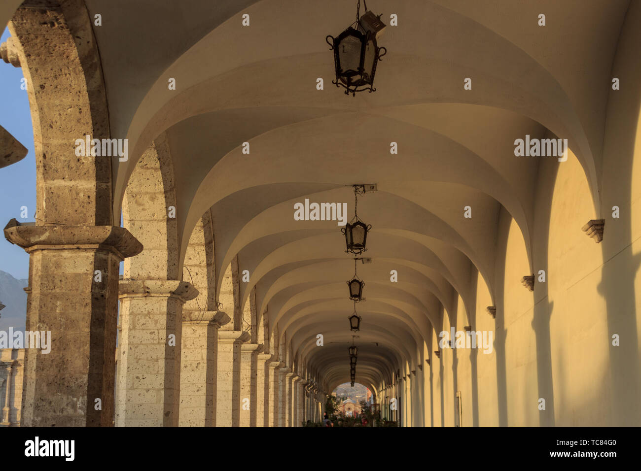 view through arched balcony in arequipa, peru Stock Photo - Alamy