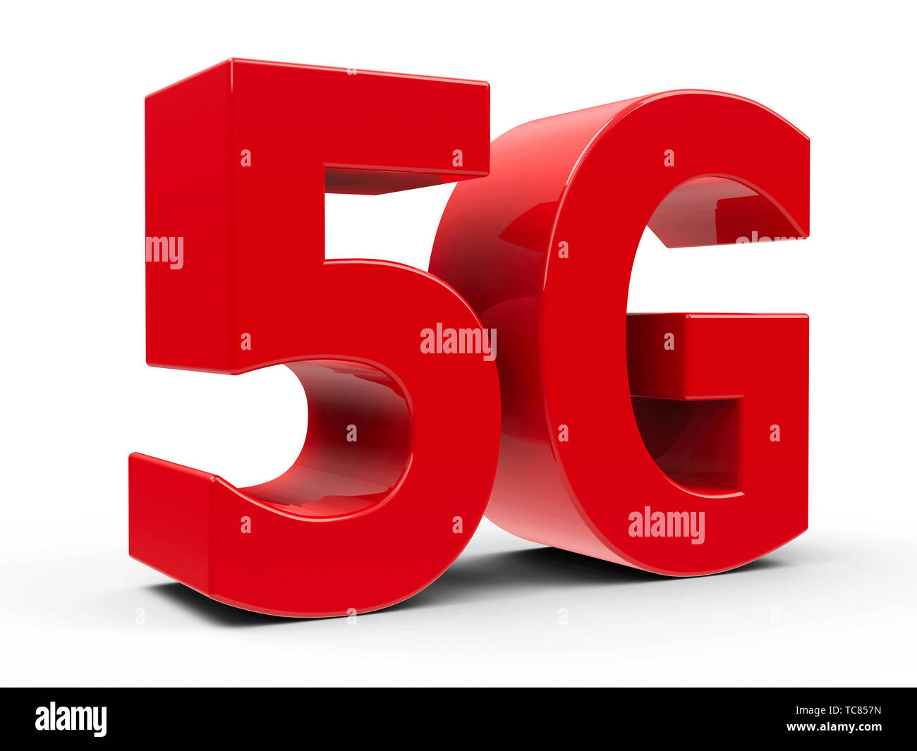 Red 5g symbol, icon or button isolated on white background, three ...