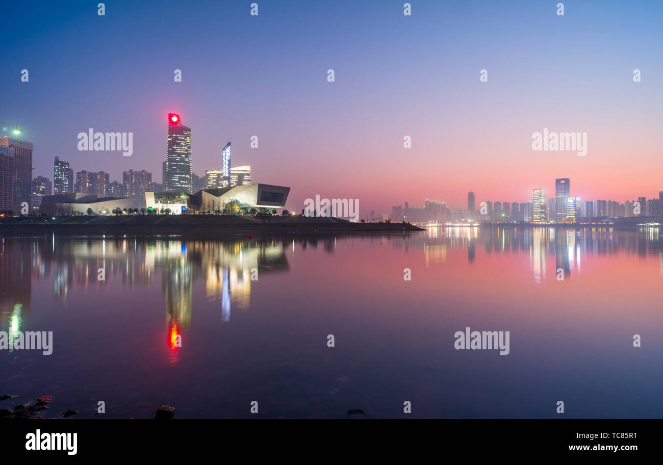 Night Scenery of Three Pavilions and One Hall of Binjiang Cultural Park ...