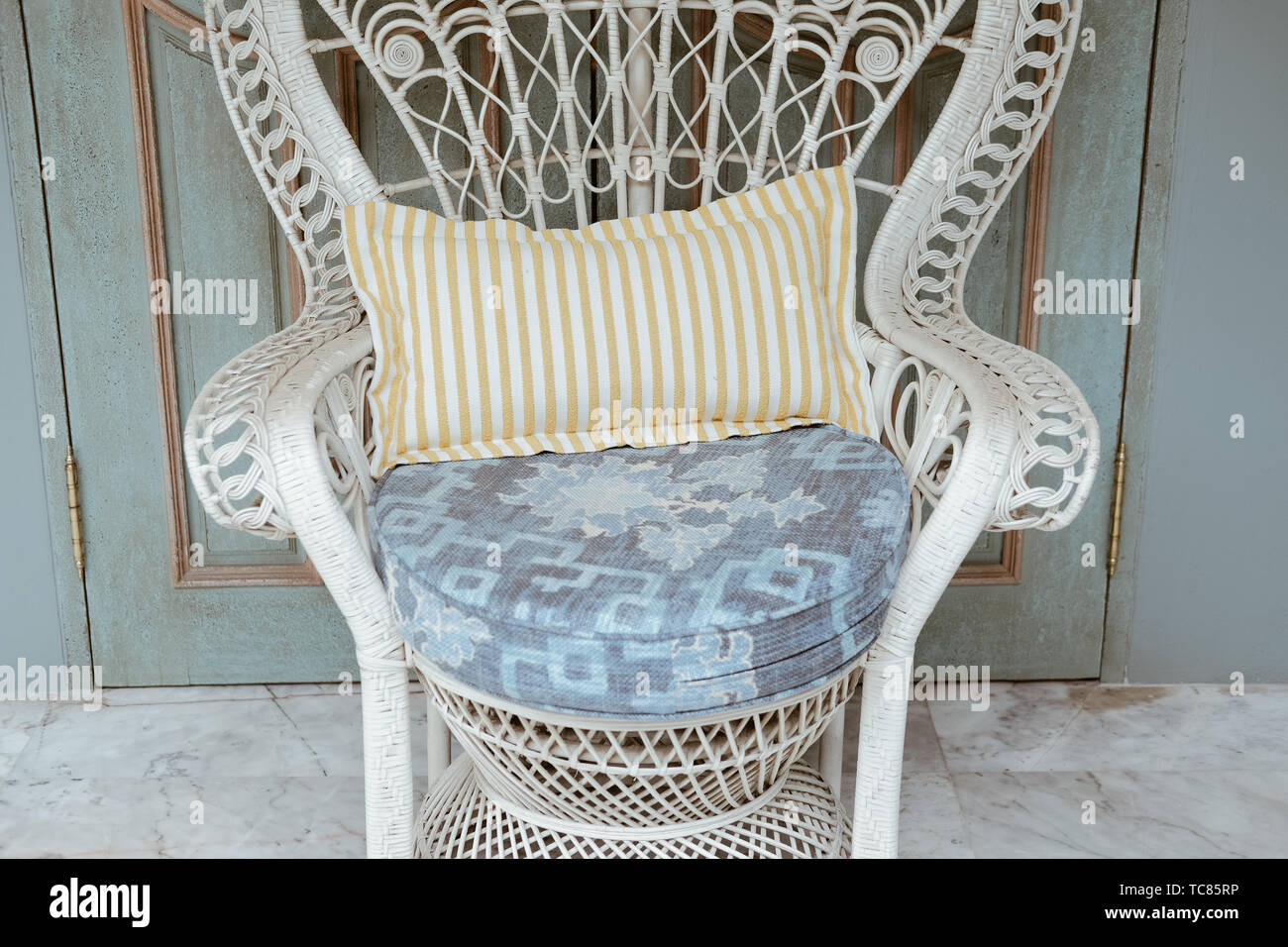 white rattan chair in terrace balcony. living design for home interior ...