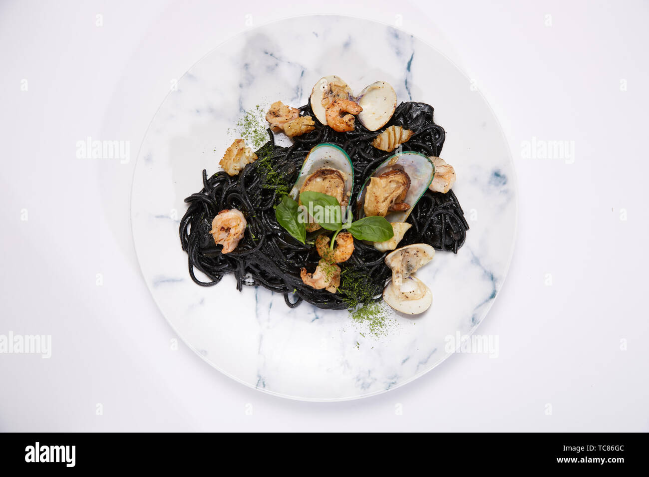Cuttlefish juice spaghetti Stock Photo - Alamy