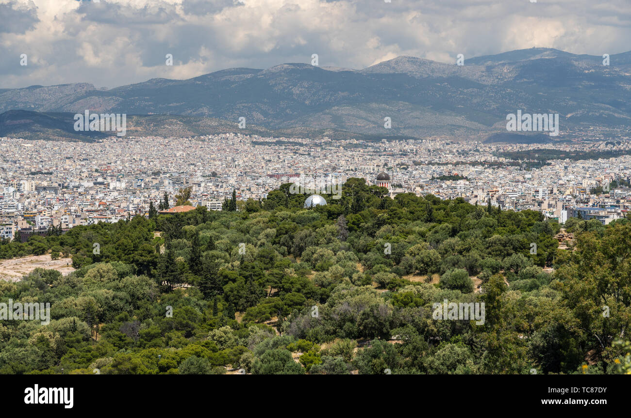 Panorama of city of Athens from Filopappou Hill Stock Photo - Alamy