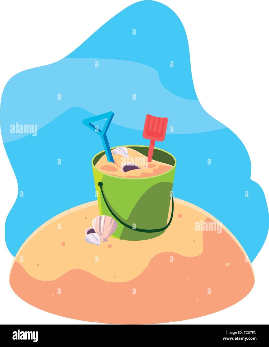 summer sand beach with sand bucket scene vector illustration design ...