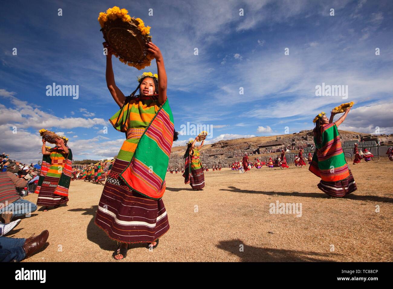 Indigenous people with traditional costumes during a performance at the ...