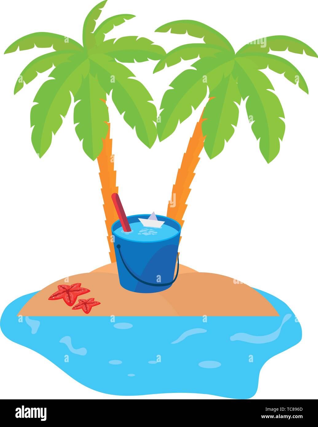 summer coastline scene with palms and water bucket vector illustration ...