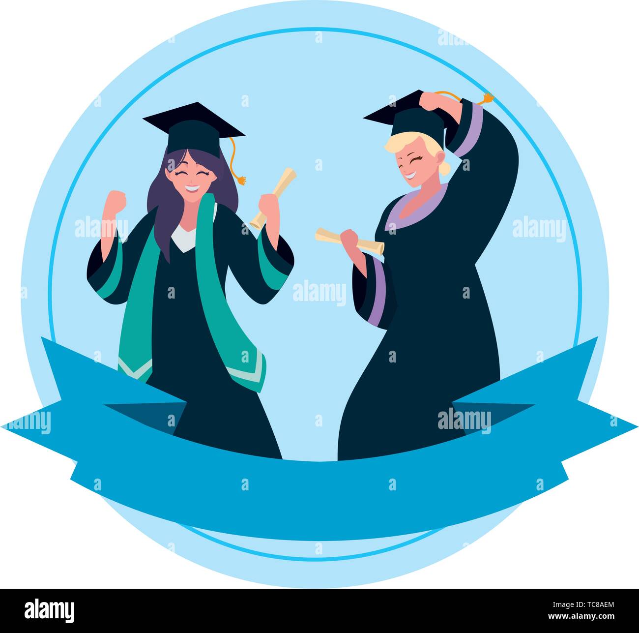 beautiful women students graduated celebrating vector illustration ...