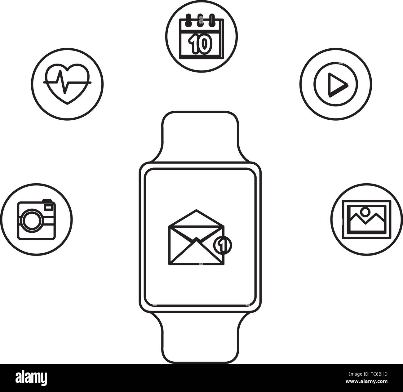 smartwatch with envelope email with applications Stock Vector Image ...