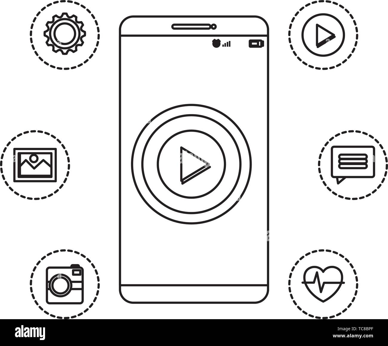 smartphone technology with play button and applications menu Stock ...