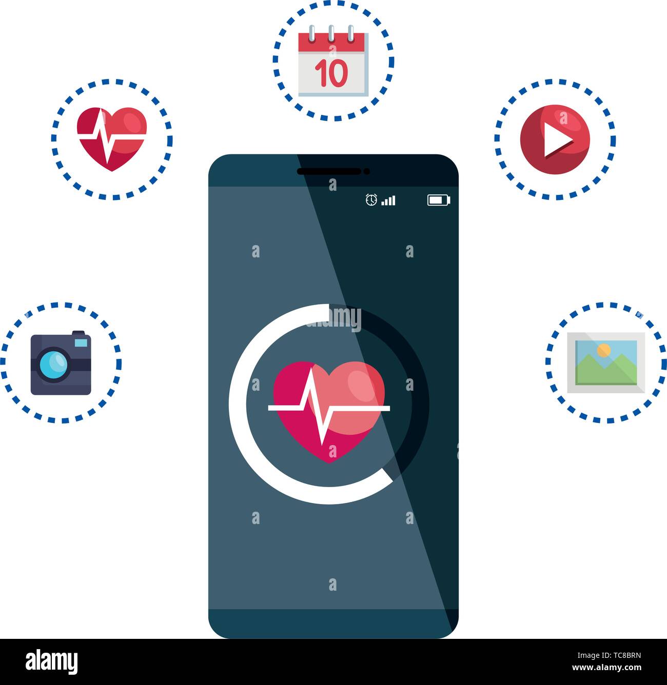 smartphone with heart cardio and applications Stock Vector Image & Art ...