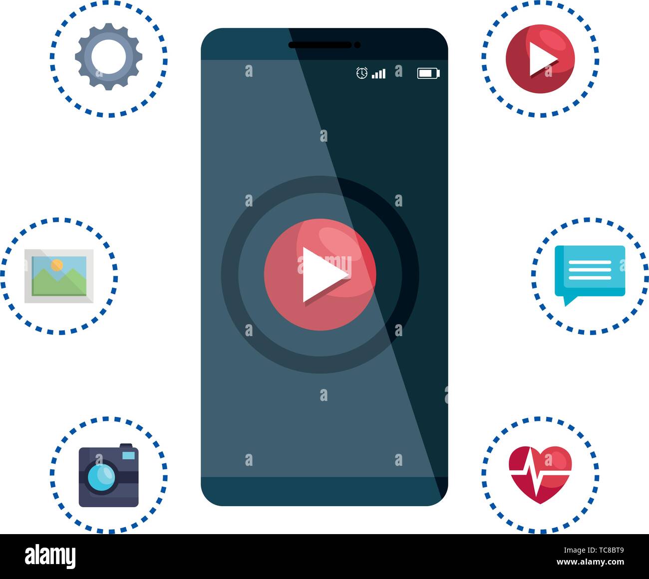 smartphone technology with play button and applications menu Stock ...