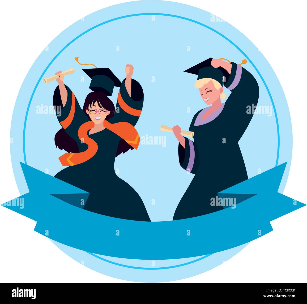 beautiful women students graduated celebrating vector illustration ...