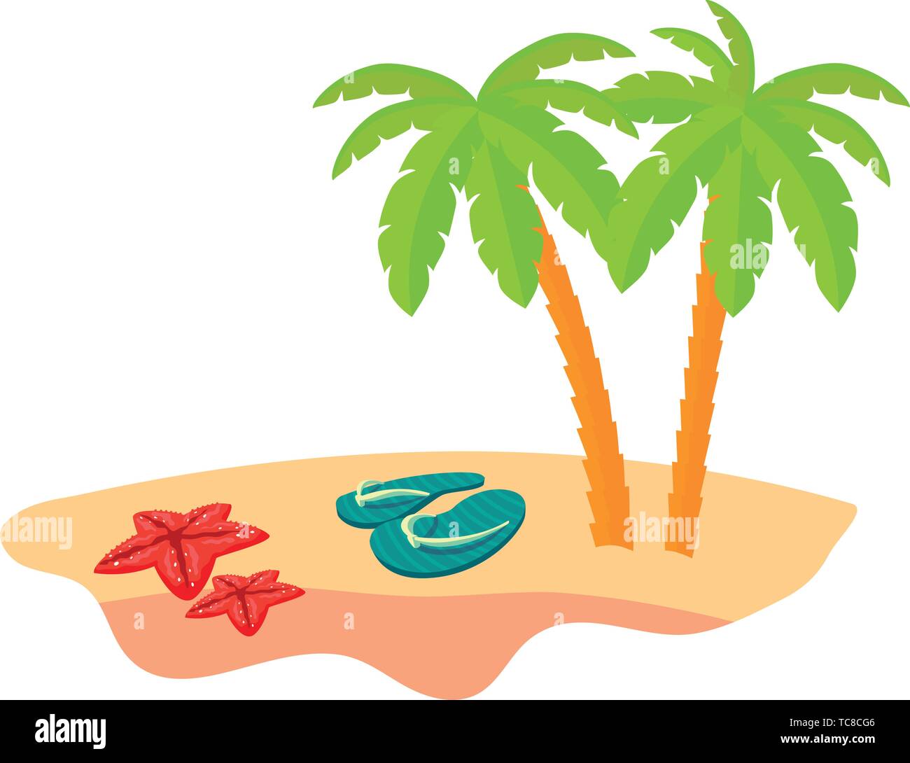 summer beach scene with tree palms and flip flops vector illustration ...