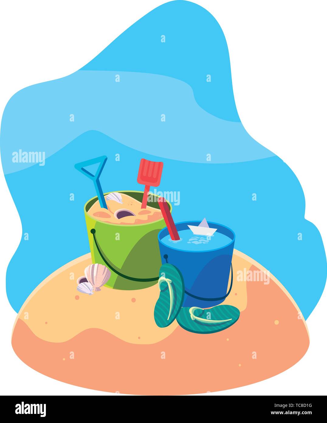 summer sand beach with sand bucket and icons vector illustration design ...