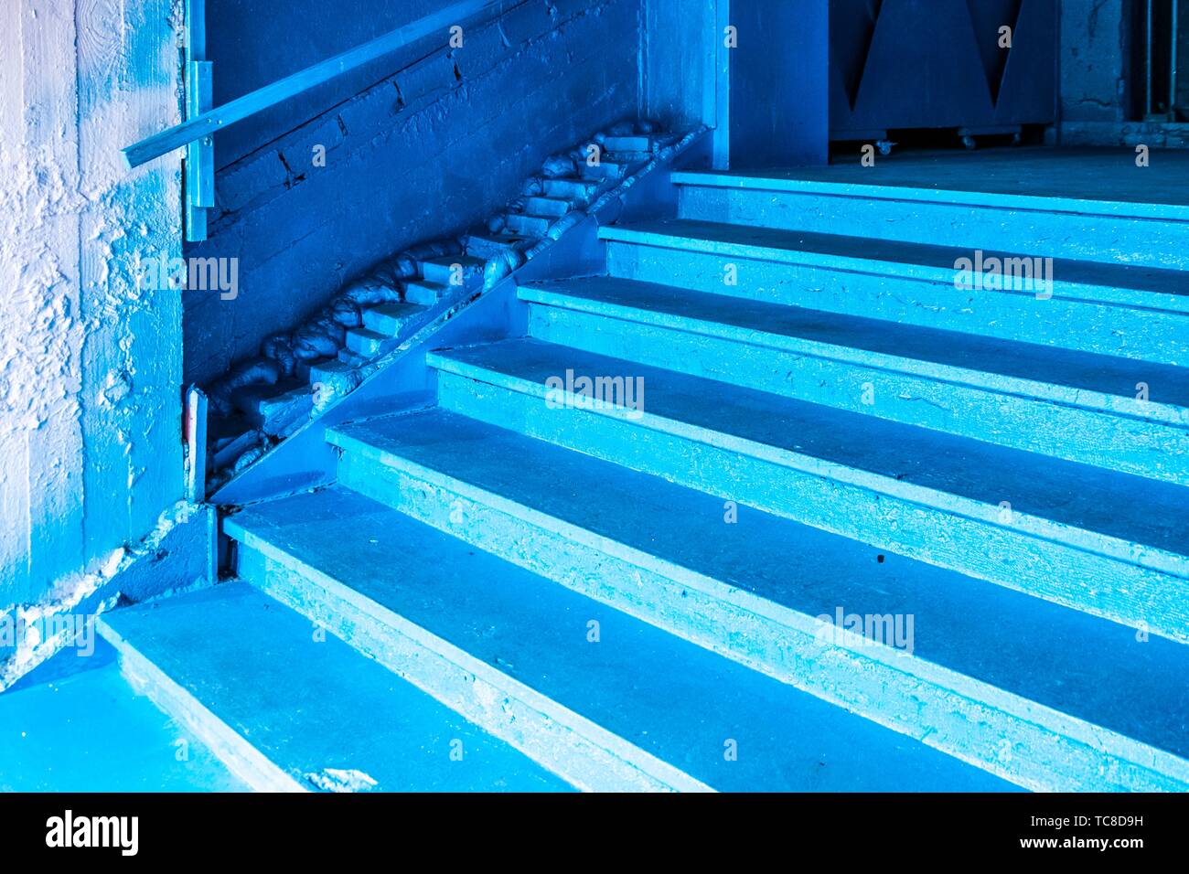 Blue stairs and blue wall Stock Photo - Alamy