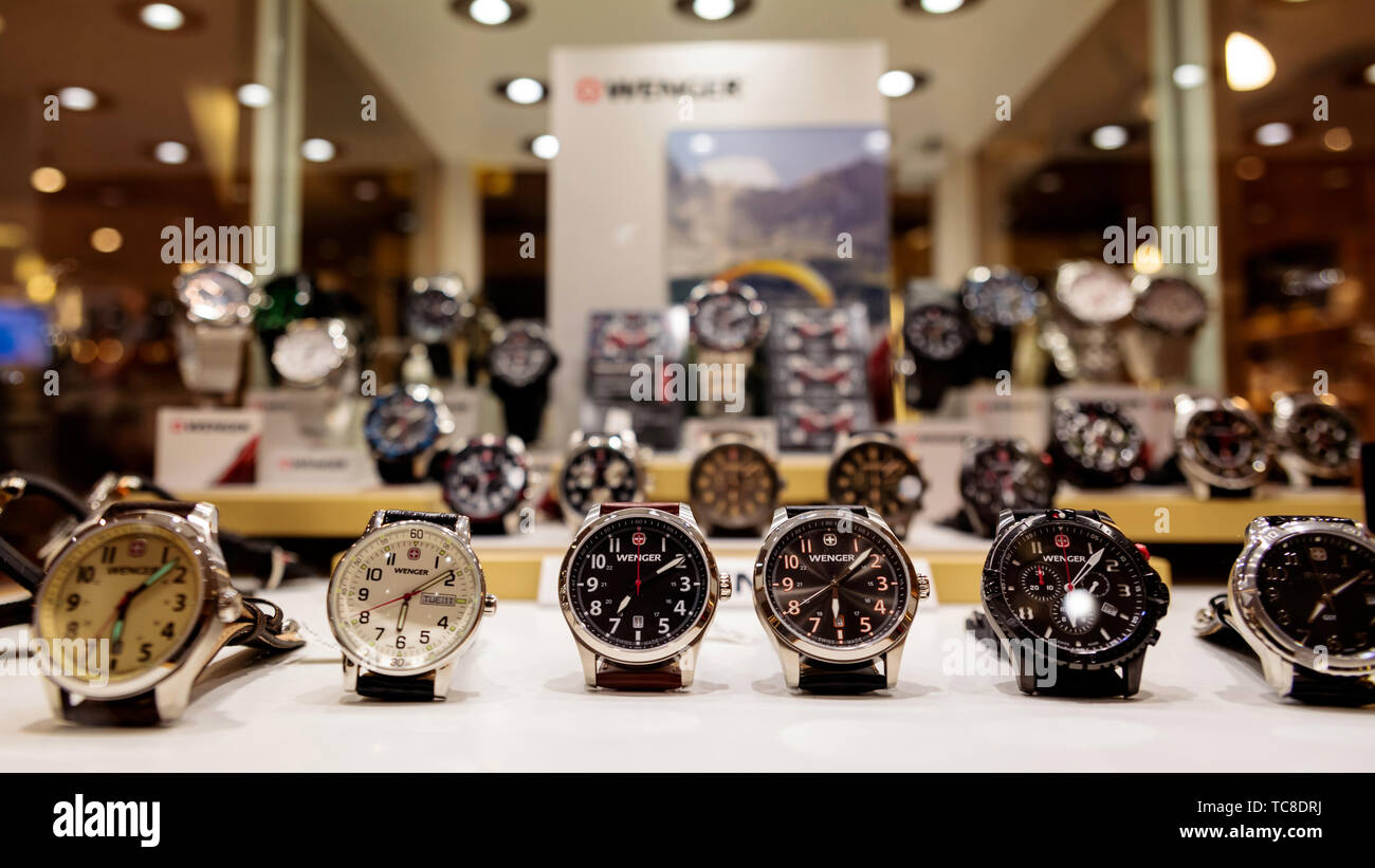 Swiss designer watch window Stock Photo - Alamy