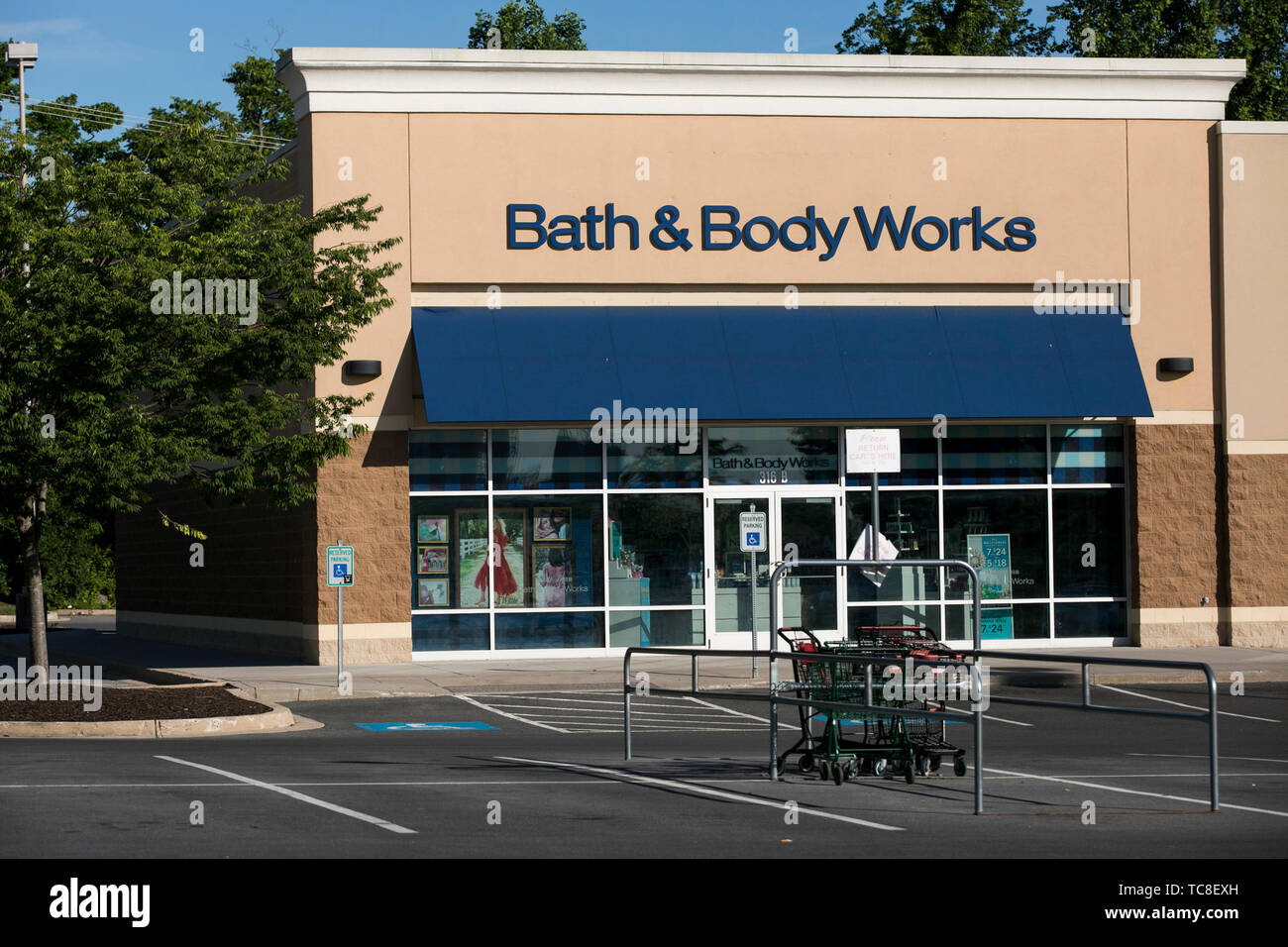 A logo sign outside of a Bath & Body Works retail store location in Martinsburg, West Virginia ...