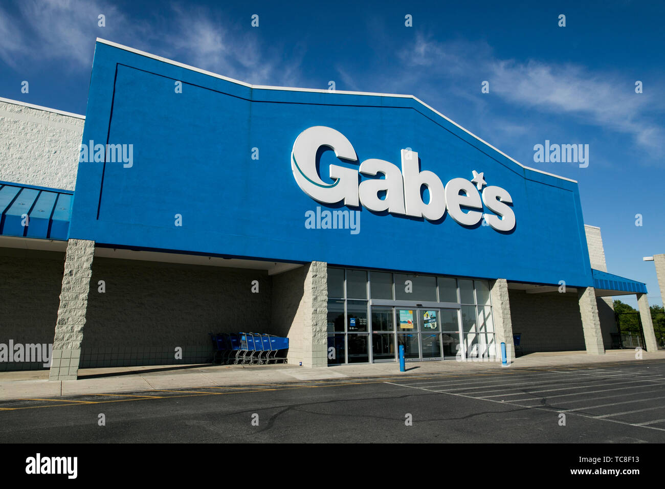 A logo sign outside of a Gabe's retail store location in Martinsburg ...