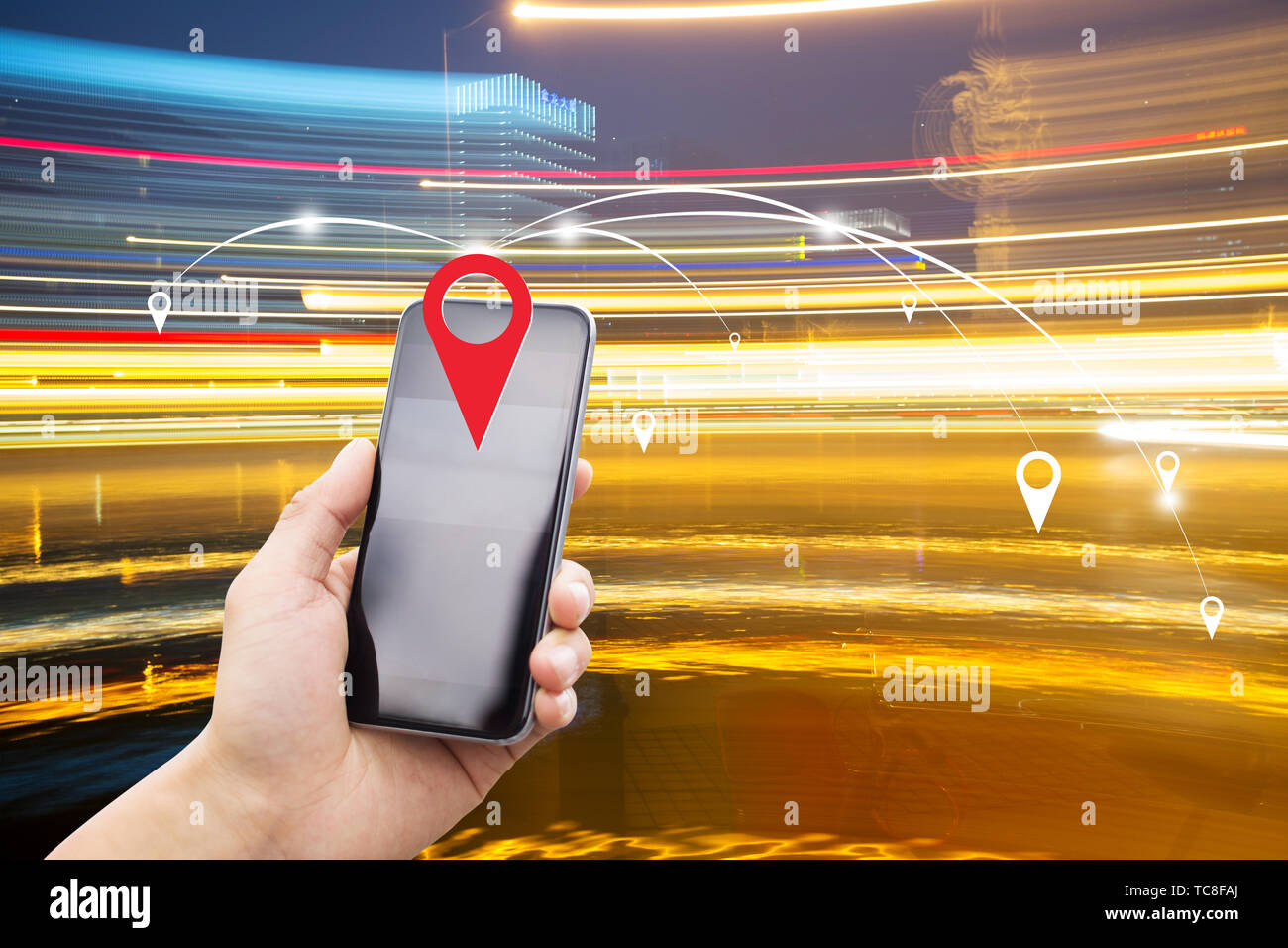 mobile phone with traffic on road at night Stock Photo - Alamy