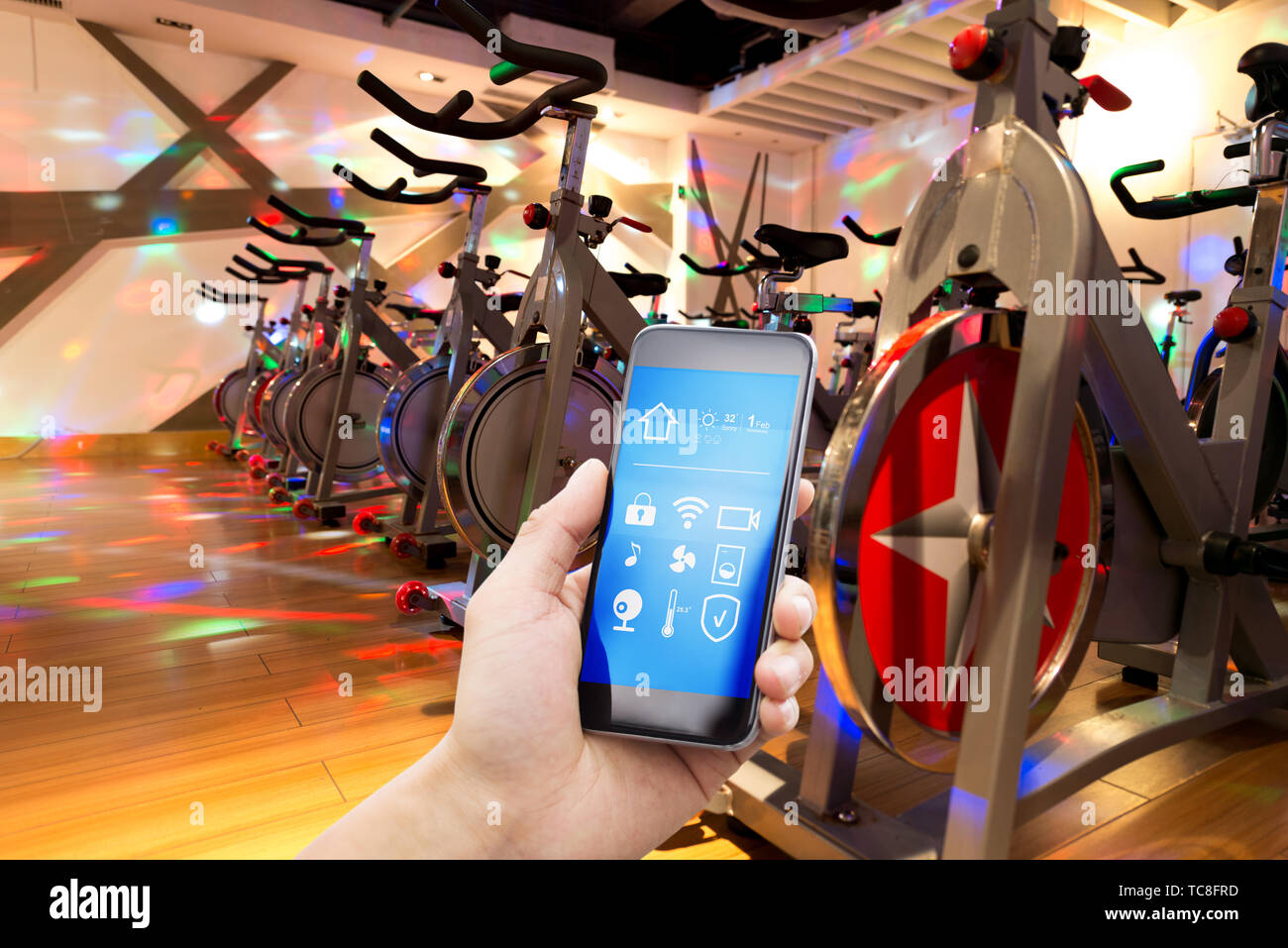 smart phone with smart home with modern gym Stock Photo - Alamy