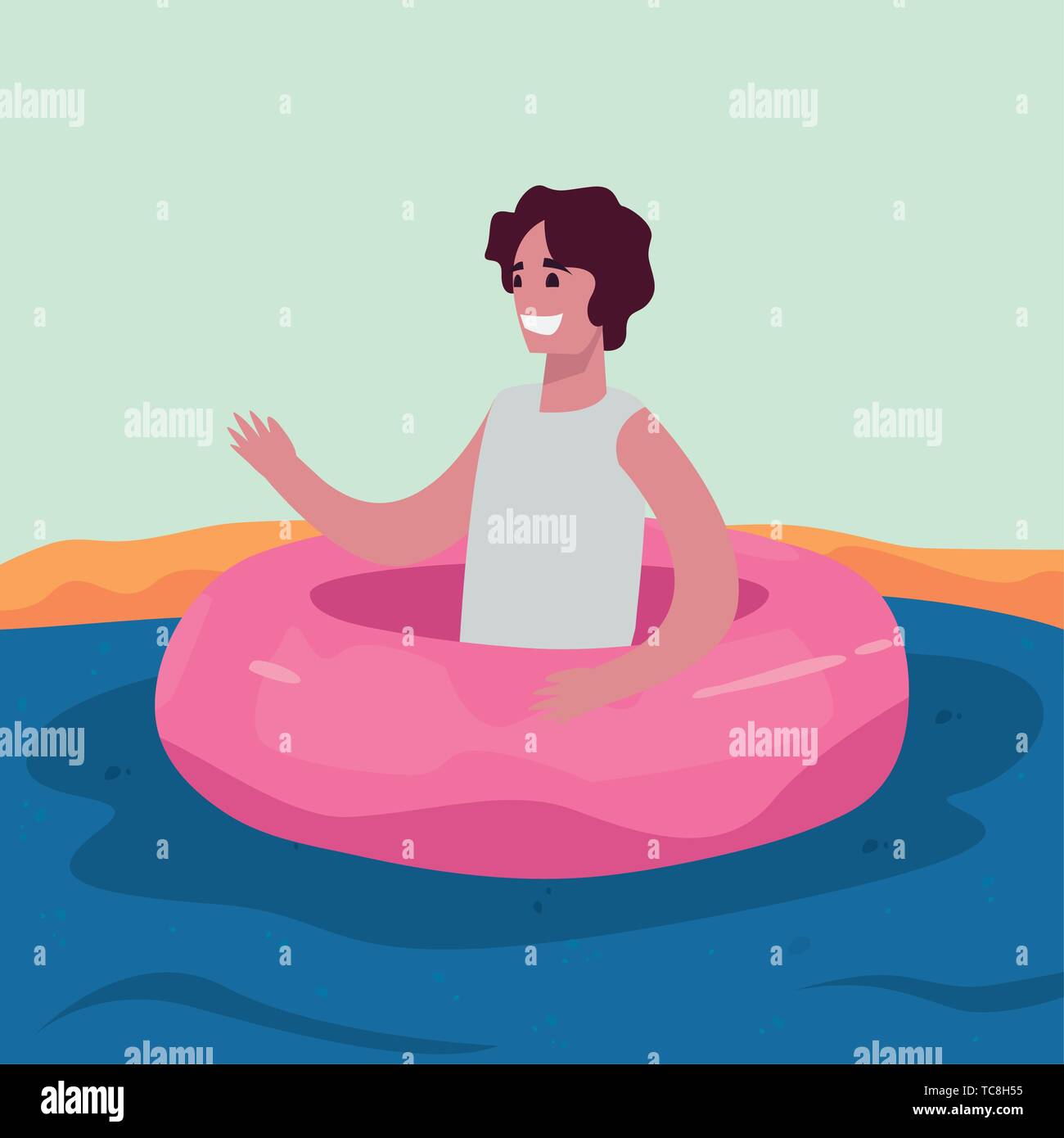 summer time holiday man floating in the pool vector illustration Stock ...